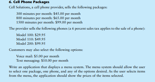 Solved 6. Cell Phone Packages Cell Solutions, a cell phone | Chegg.com
