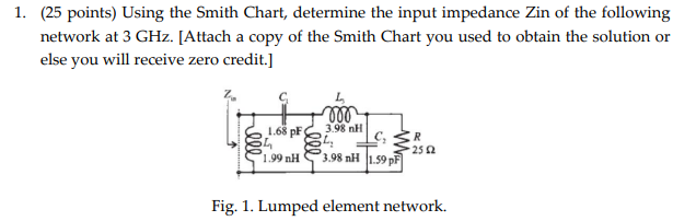 Solved 1. (25 points) Using the Smith Chart, determine the | Chegg.com