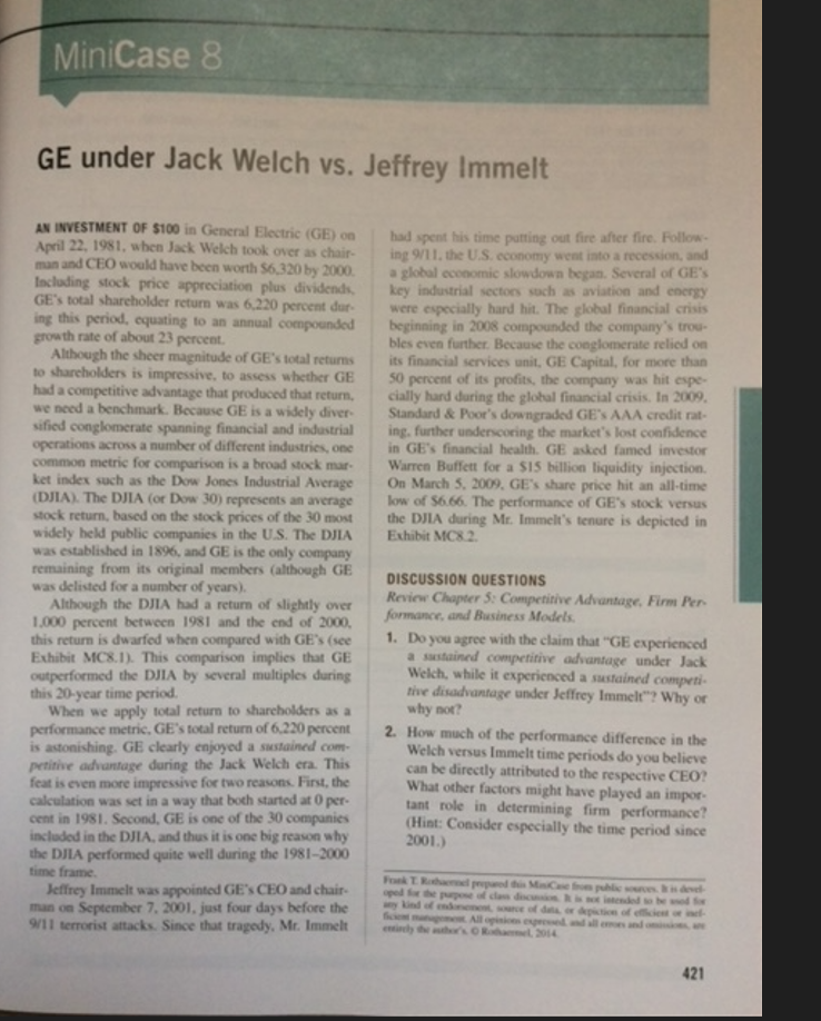Solved Ge Under Jack Welch Vs. Jeffrey Immeltceneral Electik 