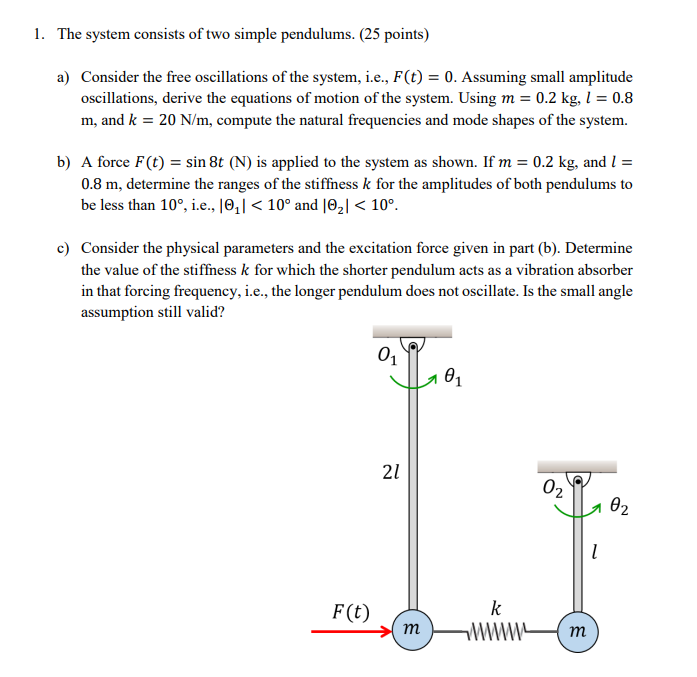 Solved 1. The system consists of two simple pendulums. (25 | Chegg.com