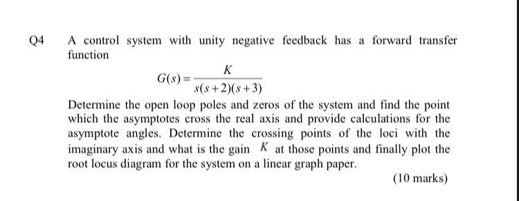 Solved Q4 A control system with unity negative feedback has | Chegg.com