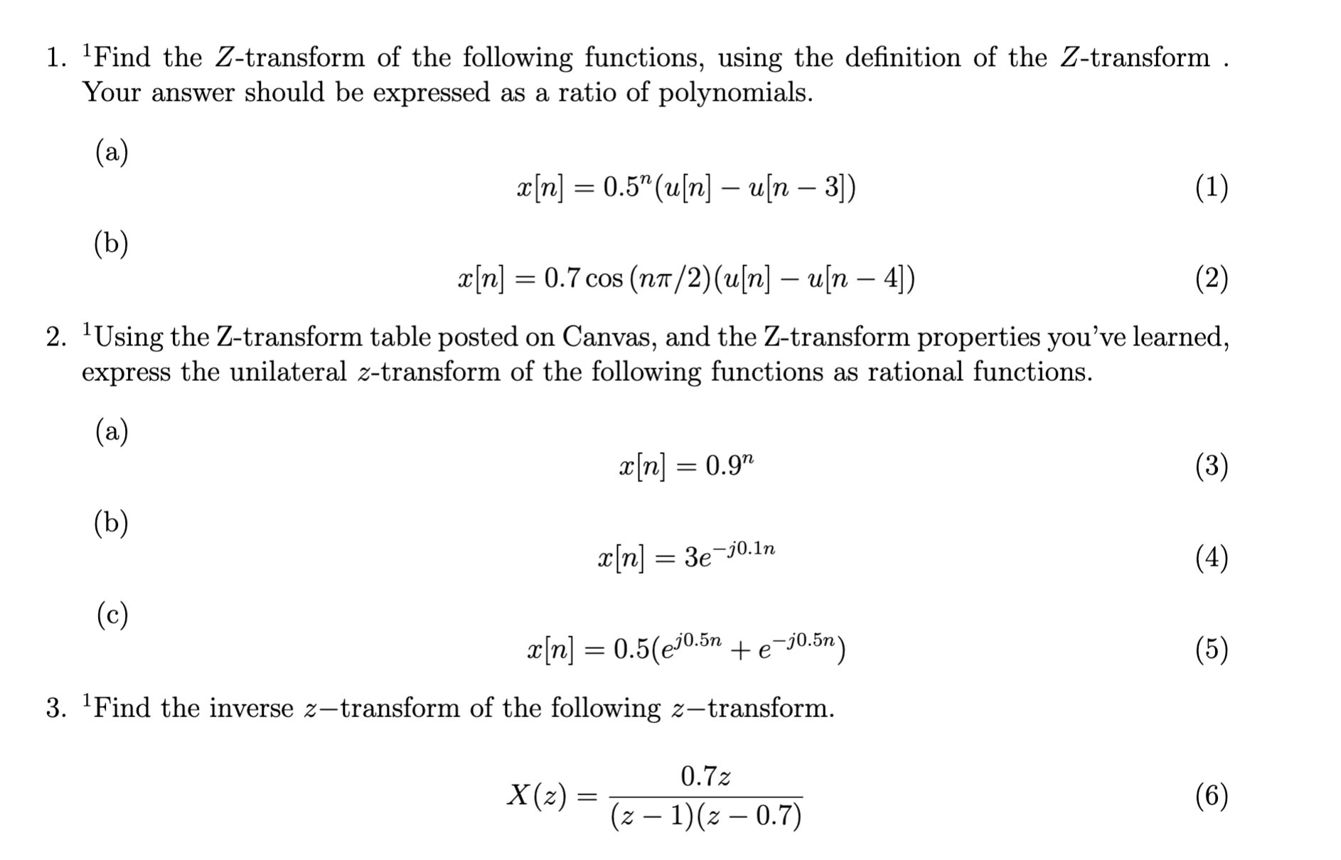 Solved 1. 1 Find the Z-transform of the following functions, | Chegg.com