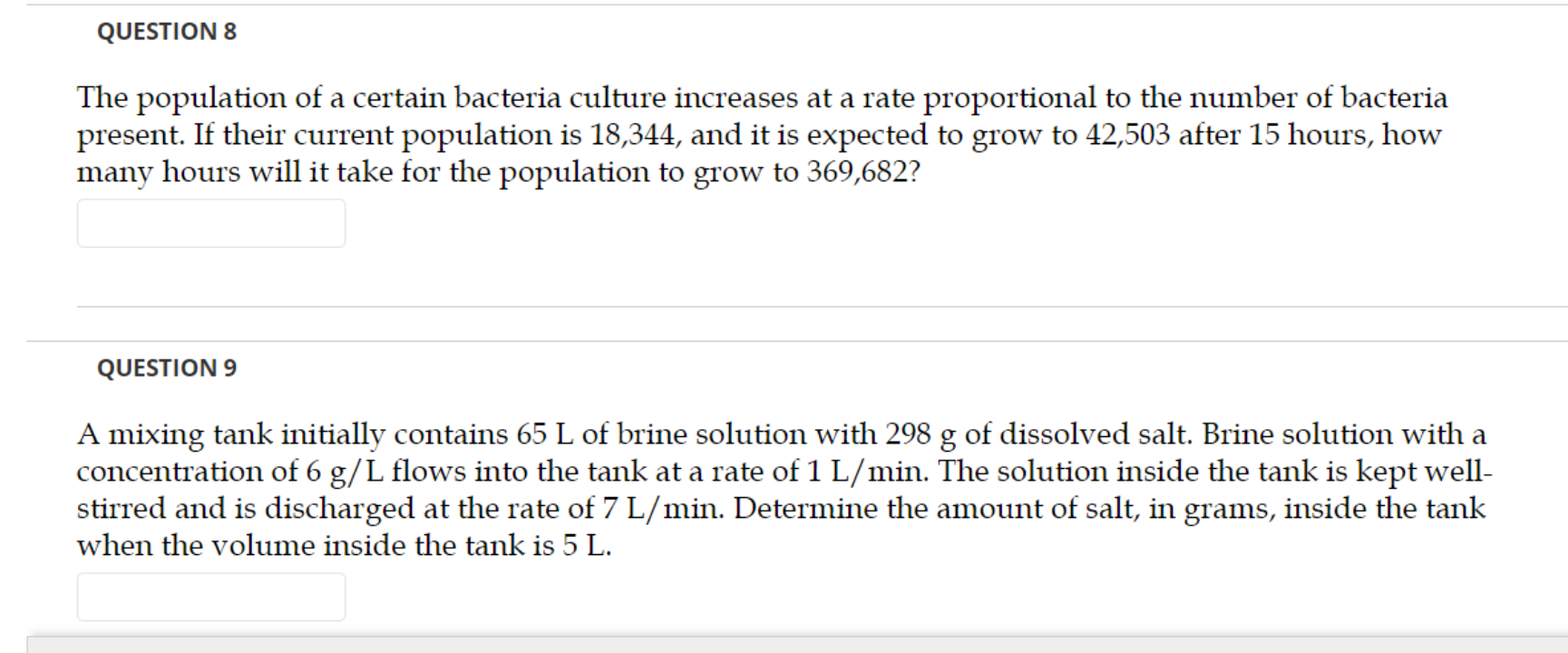 Solved QUESTION 8 The population of a certain bacteria | Chegg.com