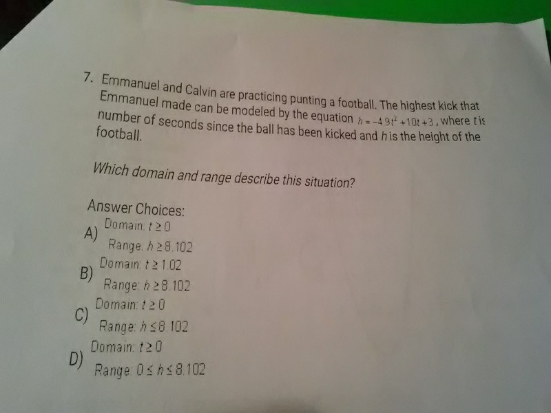 Solved 7. Emmanuel and Calvin are practicing punting a | Chegg.com