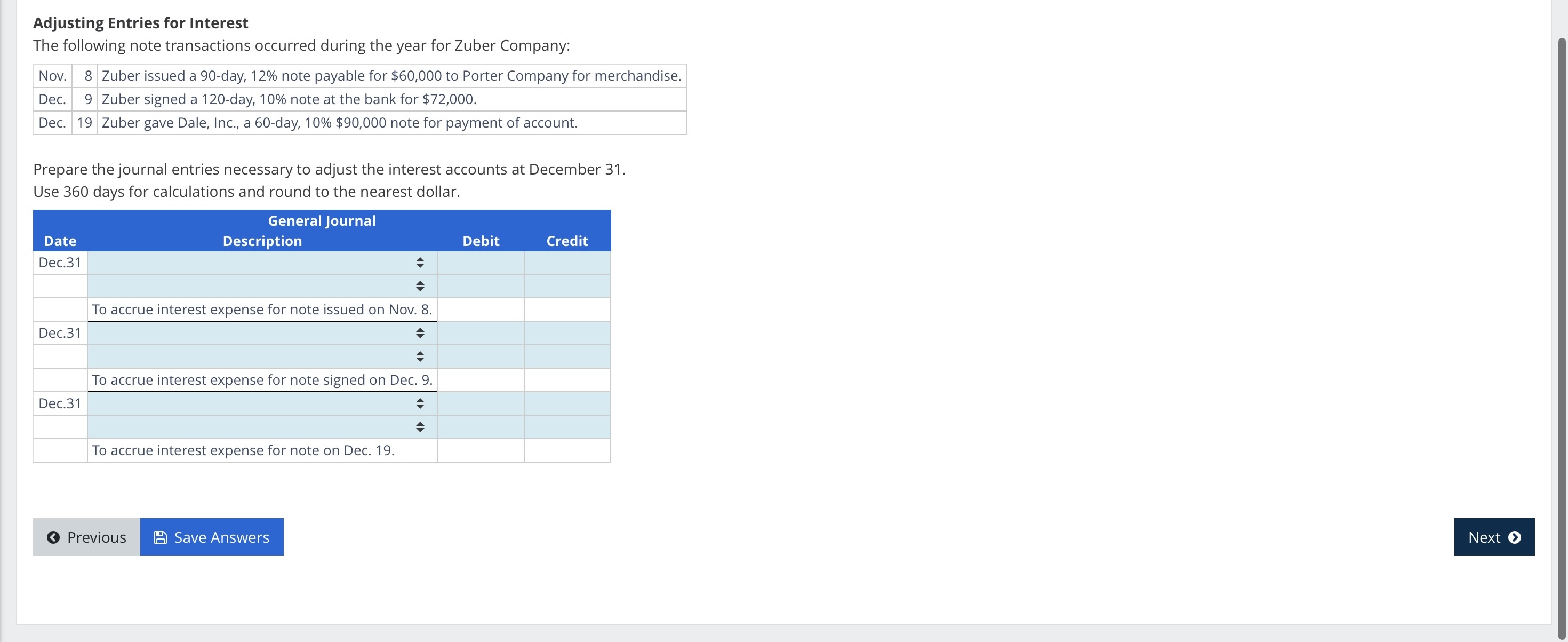 Solved Adjusting Entries for InterestThe following note | Chegg.com