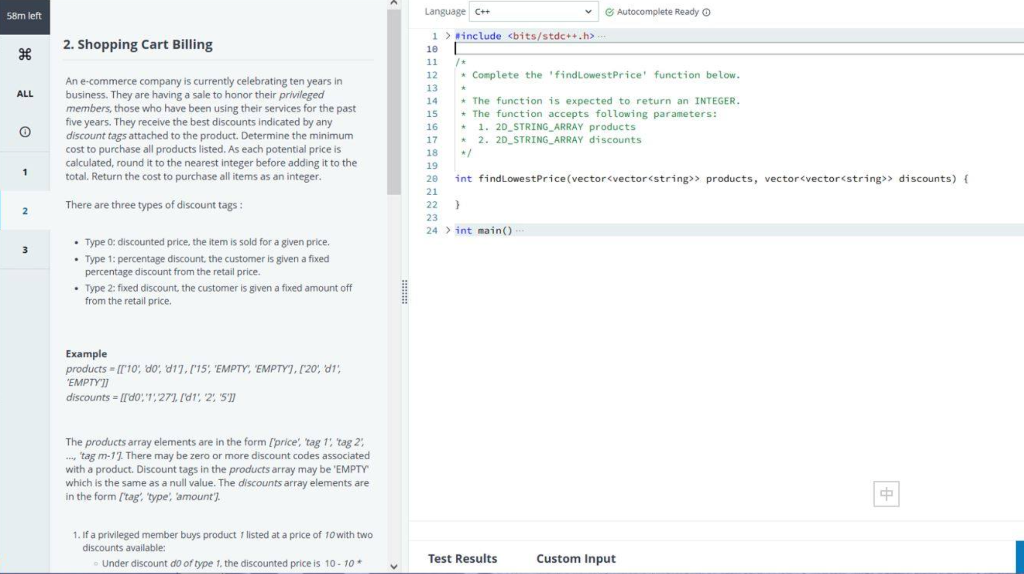 Solved 58m left Language C++ Autocomplete Ready 2. Shopping | Chegg.com