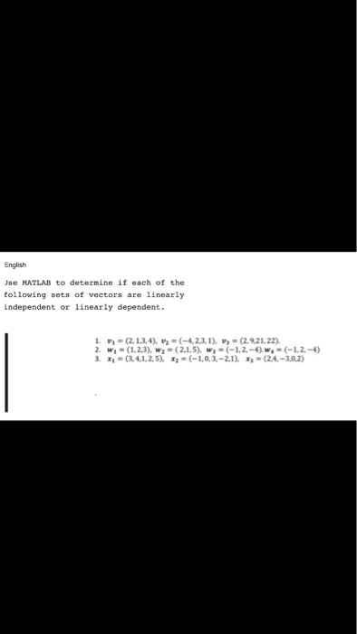 Solved English Jse MATLAB to determine if each of the | Chegg.com Solved English Jse MATLAB to determine if each of the | Chegg.com