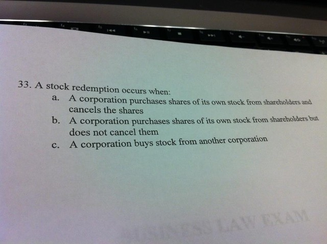 Solved 33. A stock redemption occurs when: a. A corporation | Chegg.com