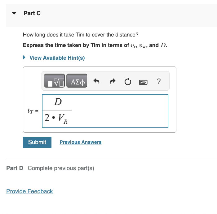 Solved How long does it take Tim to cover the distance? | Chegg.com