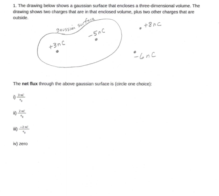 Solved 1. The drawing below shows a gaussian surface that | Chegg.com