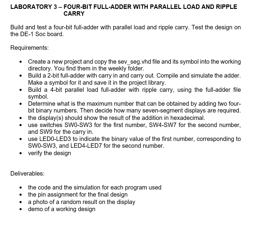 Solved LABORATORY 3 - FOUR-BIT FULL-ADDER WITH PARALLEL LOAD | Chegg.com