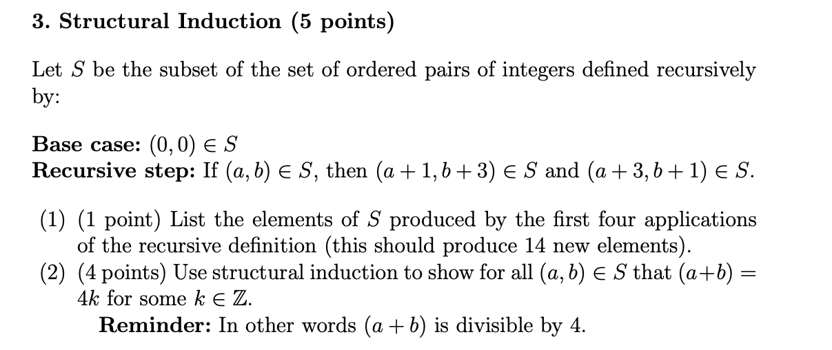 Solved 3. Structural Induction (5 points) Let S be the | Chegg.com