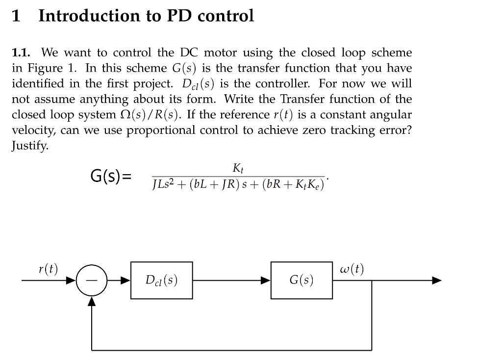 Solved 1 Introduction to PD control 1.1. We want to control | Chegg.com