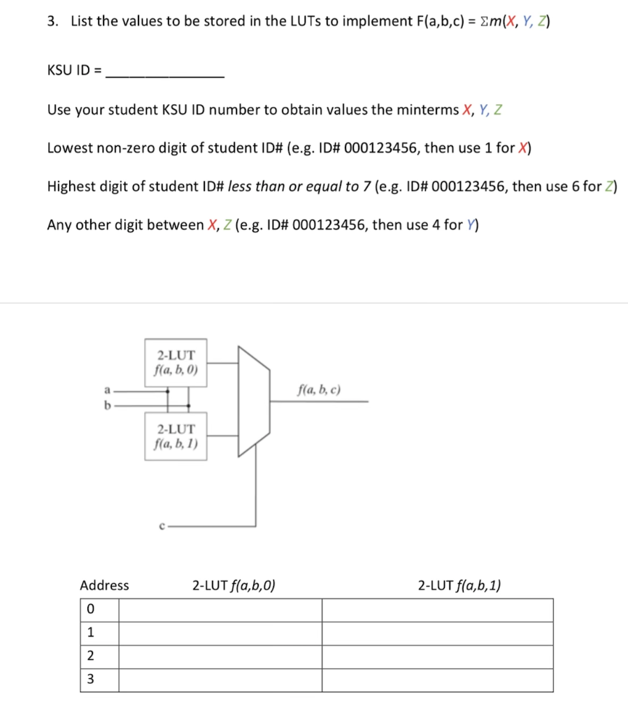 Solved 3. List the values to be stored in the LUTs to | Chegg.com