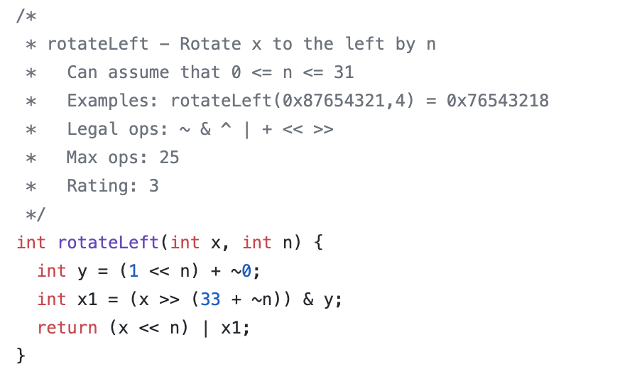Solved /* * * * * * * rotateLeft Rotate x to the left by n | Chegg.com