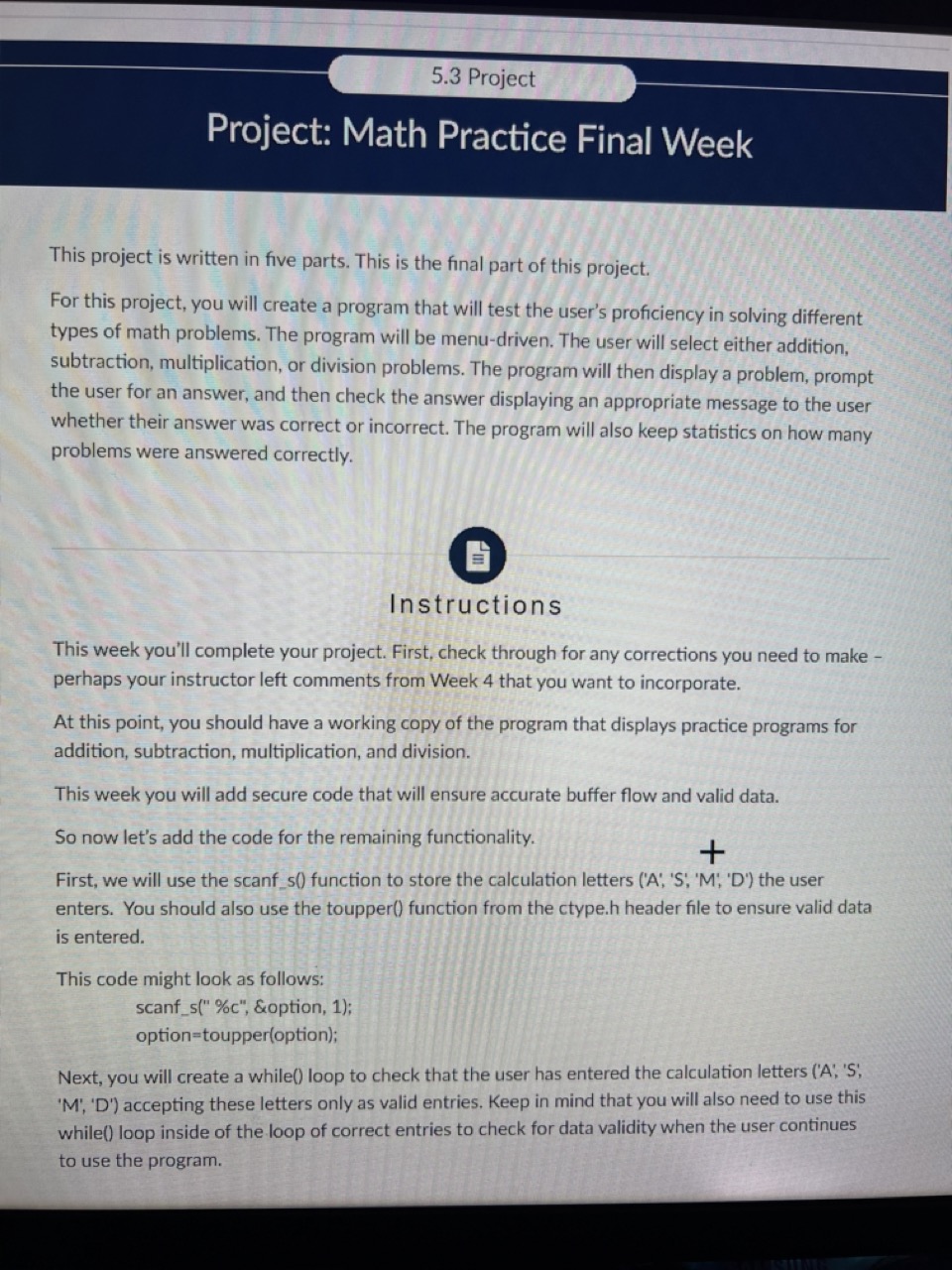 Solved This project is written in five parts. This is the | Chegg.com
