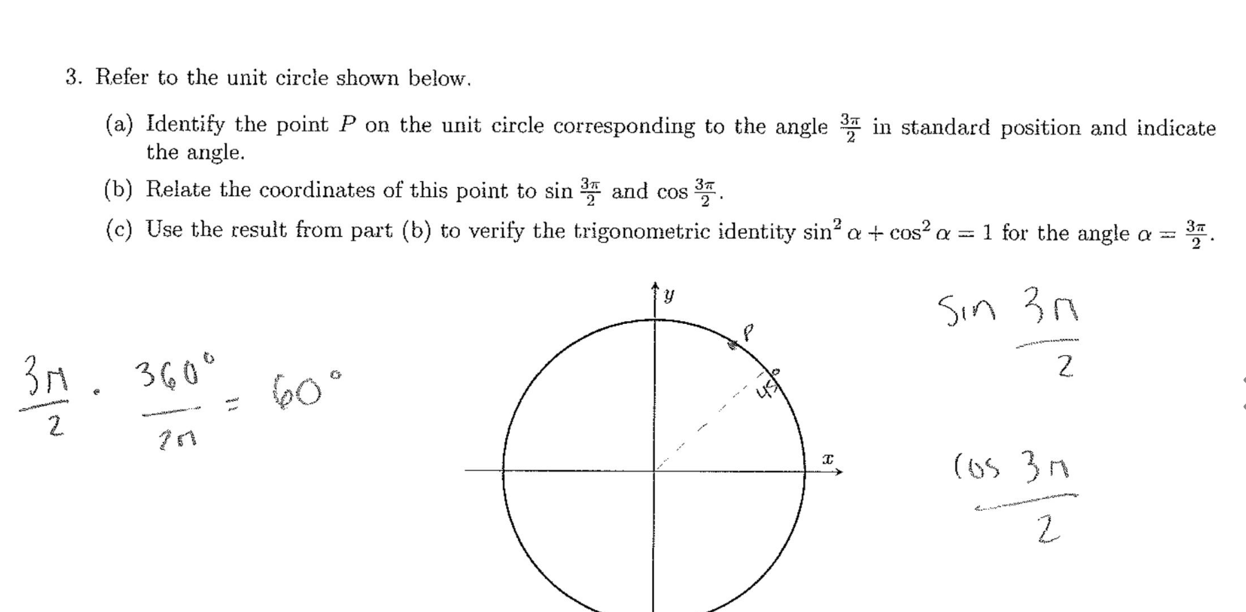 Solved 3. Refer to the unit circle shown below. (a) Identify | Chegg.com