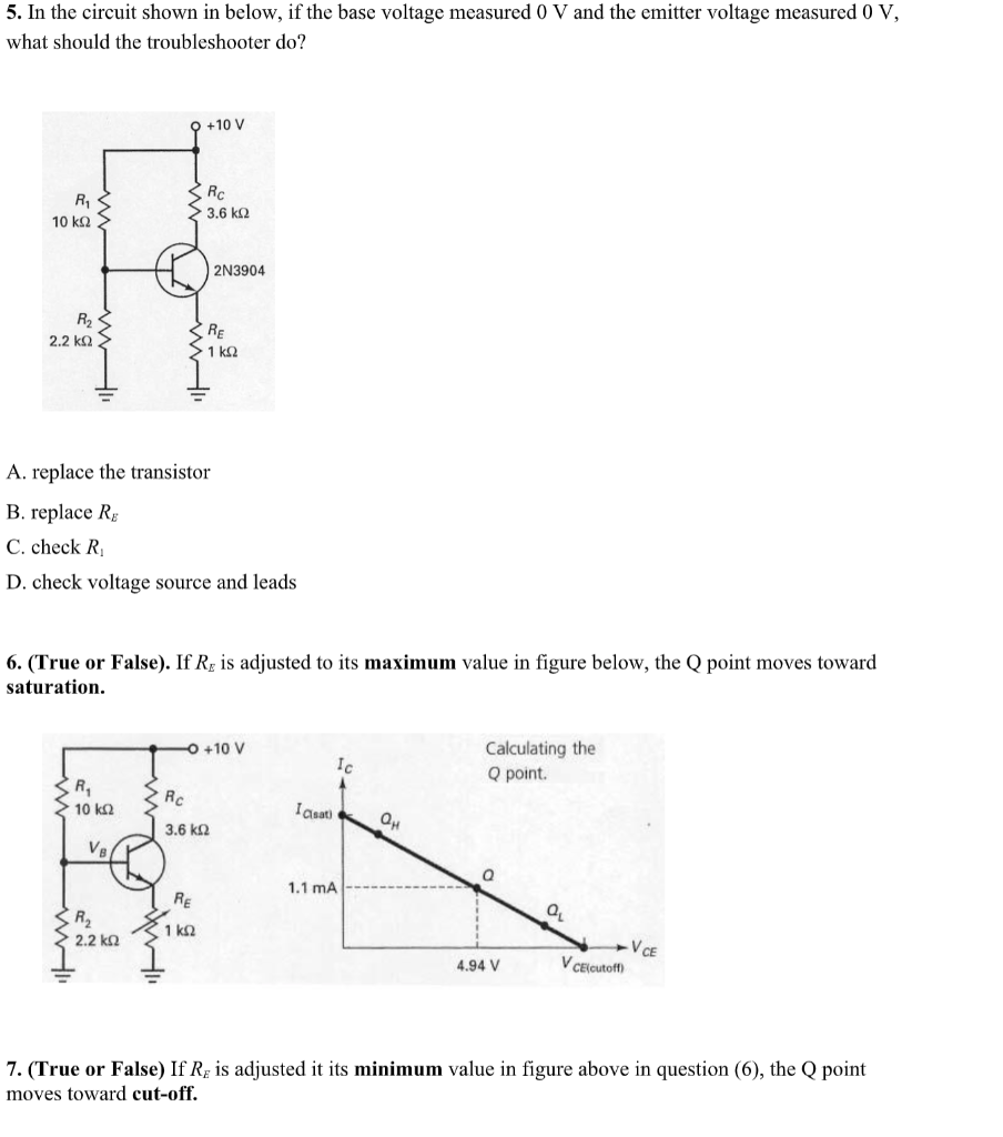 Solved 5. In the circuit shown in below, if the base voltage | Chegg.com