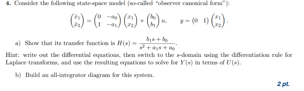 Solved 4. Consider the following state-space model | Chegg.com