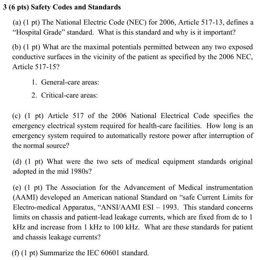 Solved 3 (6 ﻿pts) ﻿Safety Codes and Standards(a) (1 ﻿pt) | Chegg.com