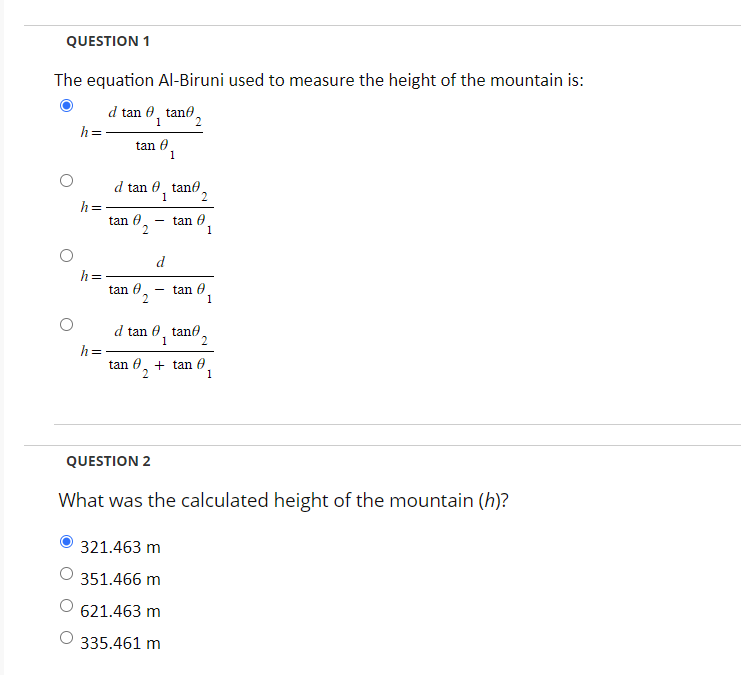 The equation Al-Biruni used to measure the height of | Chegg.com