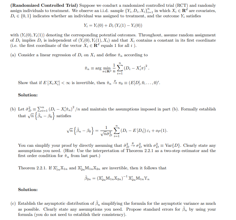 Solved (Randomized Controlled Trial) Suppose we conduct a | Chegg.com