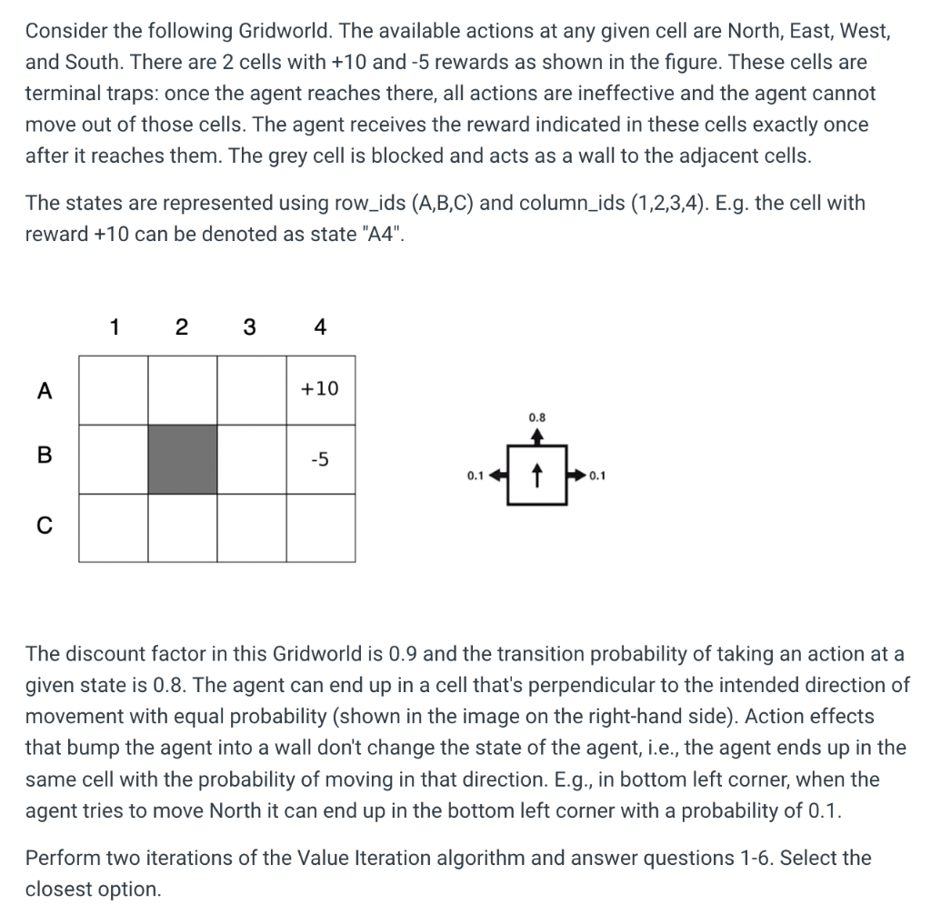 Consider the following Gridworld. The available | Chegg.com