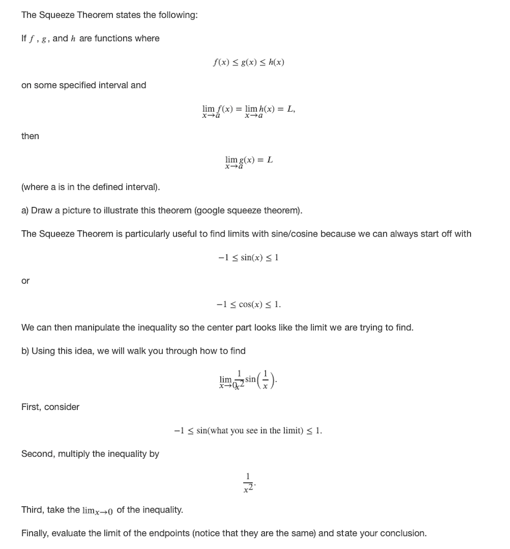Solved The Squeeze Theorem states the following: If f, g, | Chegg.com