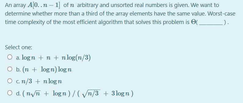 Solved An array A[O..n-1) of n arbitrary and unsorted real | Chegg.com