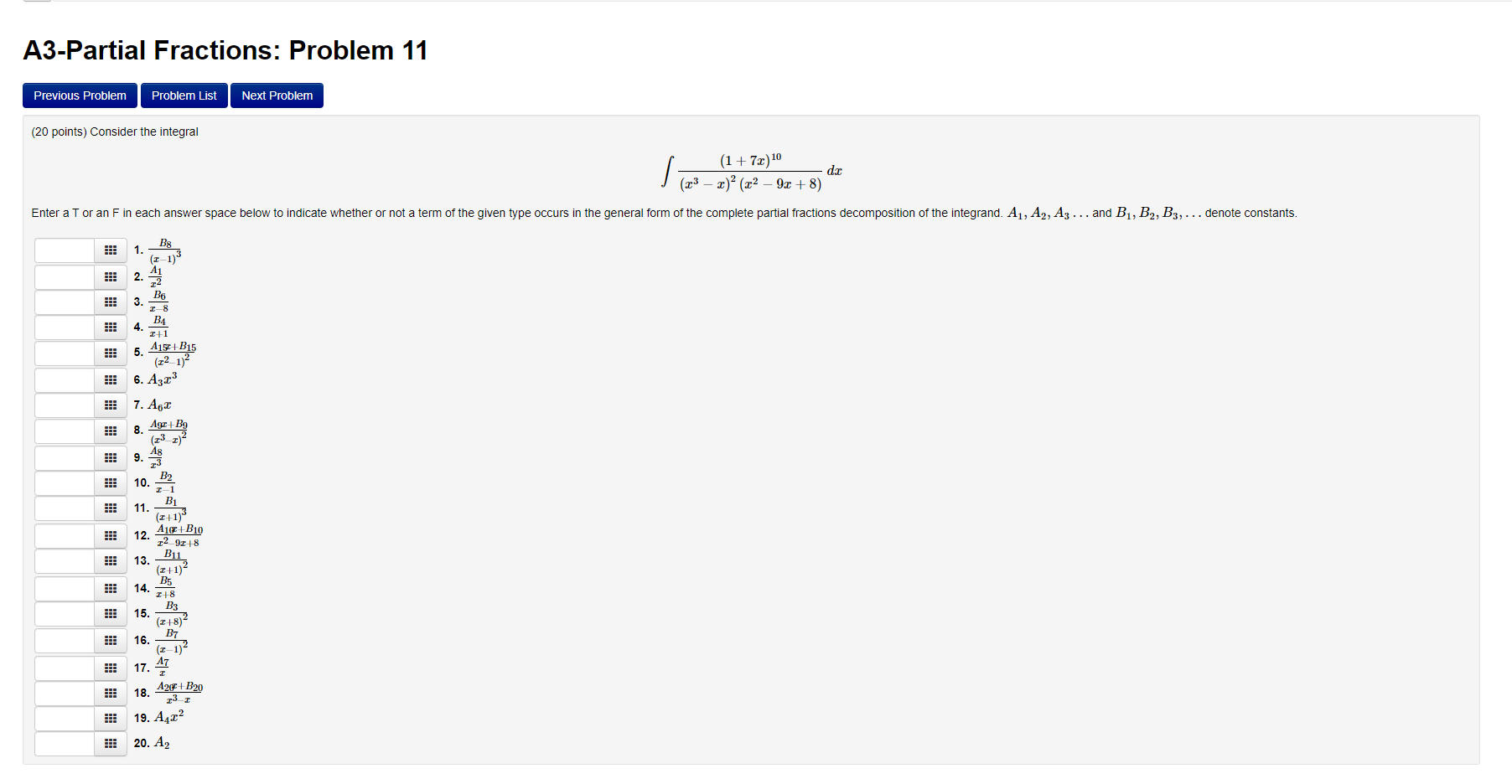Solved A3-Partial Fractions: Problem 11 Previous Problem | Chegg.com