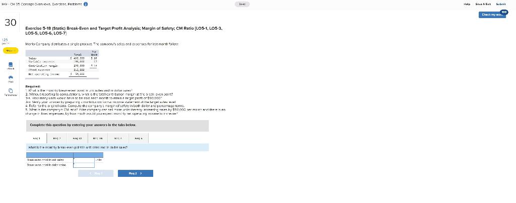 Solved Exercise 5-18 (Static) Break-Even and Target Profit | Chegg.com