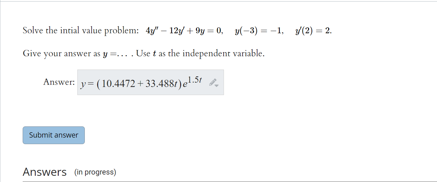 Solved Solve the intial value problem: | Chegg.com