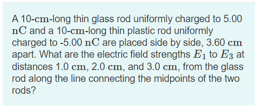 Solved A 10-cm-long thin glass rod uniformly charged to 5.00 | Chegg.com