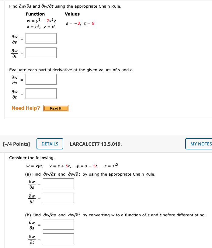 Solved Find Ow/ds and aw/ât using the appropriate Chain | Chegg.com