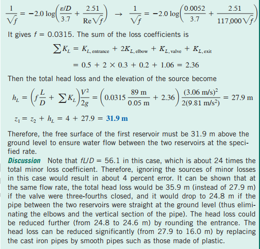 Solved EXAMPLE 8-8 Gravity-Driven Water Flow in a Pipe Water | Chegg.com