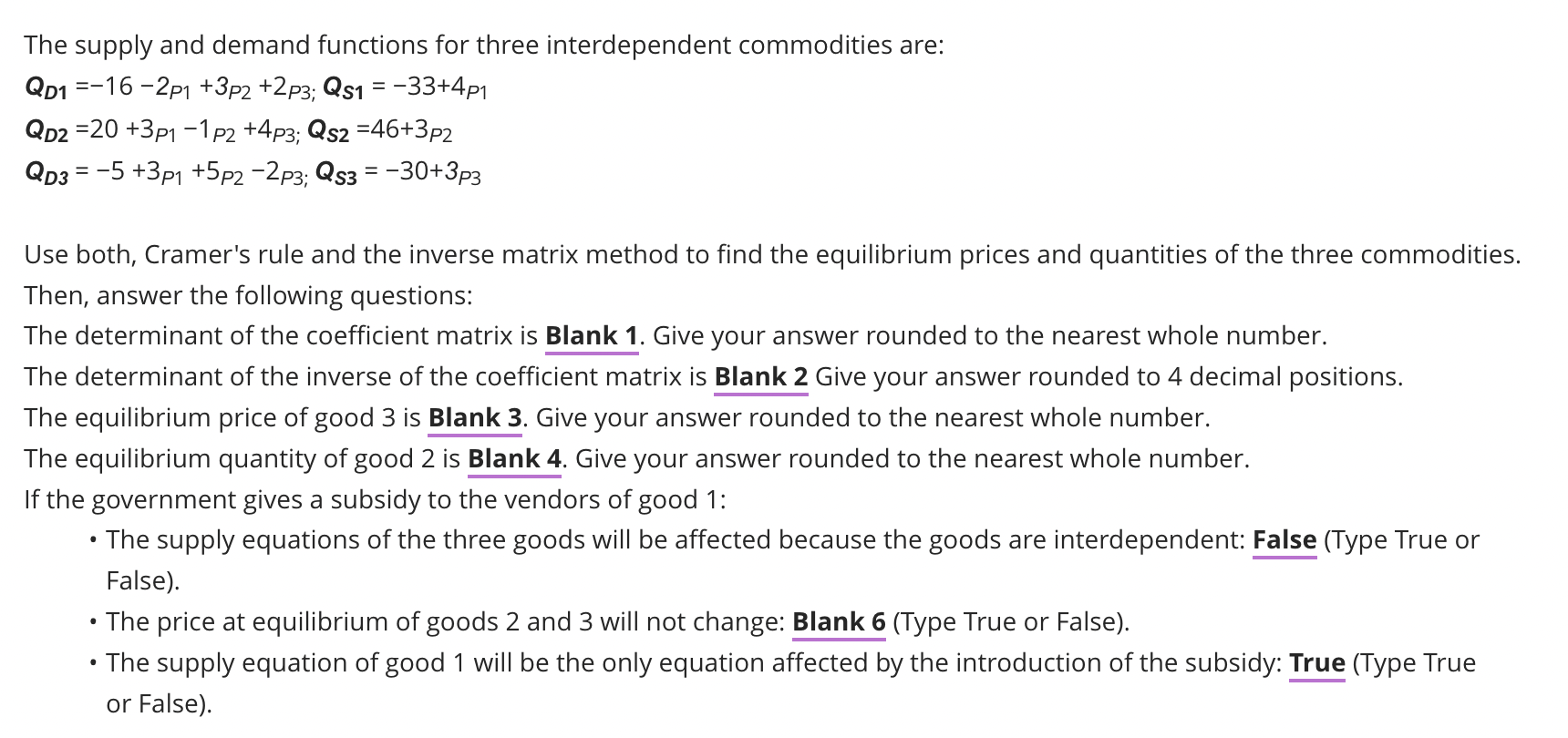 Solved The supply and demand functions for three | Chegg.com