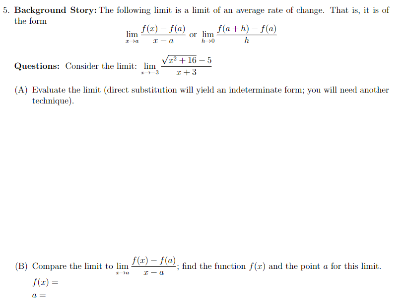 Solved (B) ﻿Compare the limit to limx→af(x)-f(a)x-a; find | Chegg.com