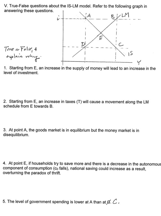 Solved V. True-False questions about the IS-LM model. Refer | Chegg.com