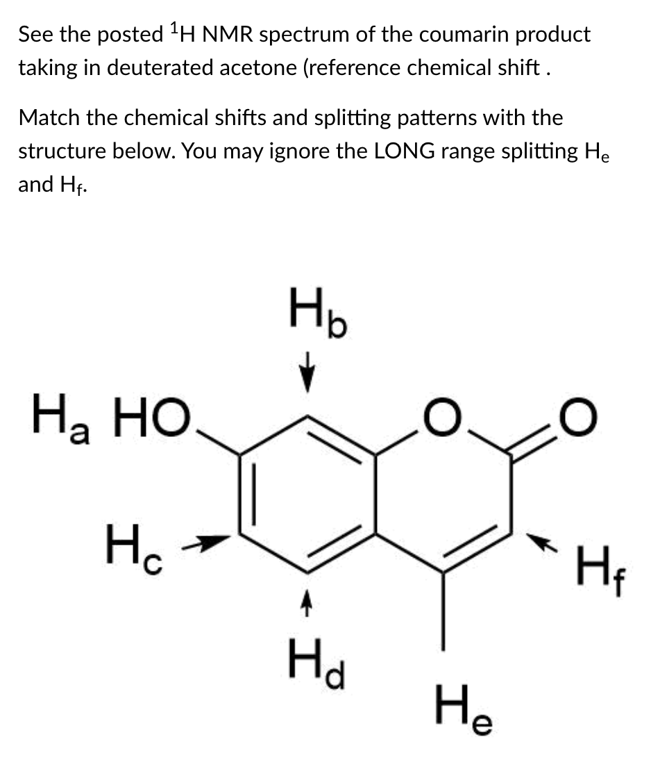 Solved See the posted 1H NMR spectrum of the coumarin | Chegg.com