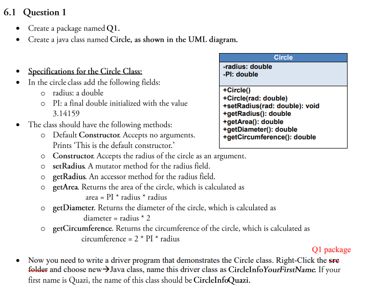 Solved 6.1 Question 1 • Create a package named Qi. • Create | Chegg.com