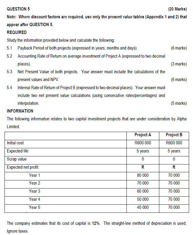 Solved QUESTION 5 (20 Marks) Note: Where discount factors | Chegg.com Solved QUESTION 5 (20 Marks) Note: Where discount factors | Chegg.com
