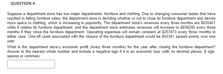 Solved Suppose a department store has two major departments: | Chegg.com