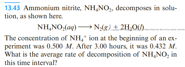Solved 13.43 Ammonium nitrite, NH4NO2, decomposes in | Chegg.com