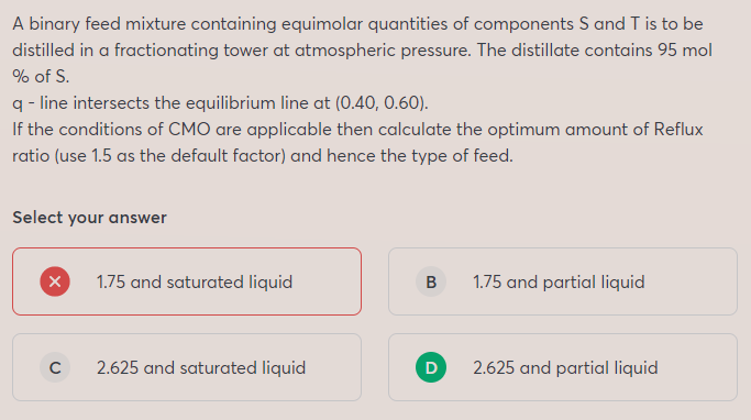 Solved A binary feed mixture containing equimolar quantities | Chegg.com