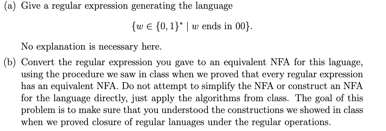 Solved (a) Give a regular expression generating the language | Chegg.com