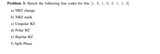 Solved Problem 3: Sketch the following line codes for bits | Chegg.com