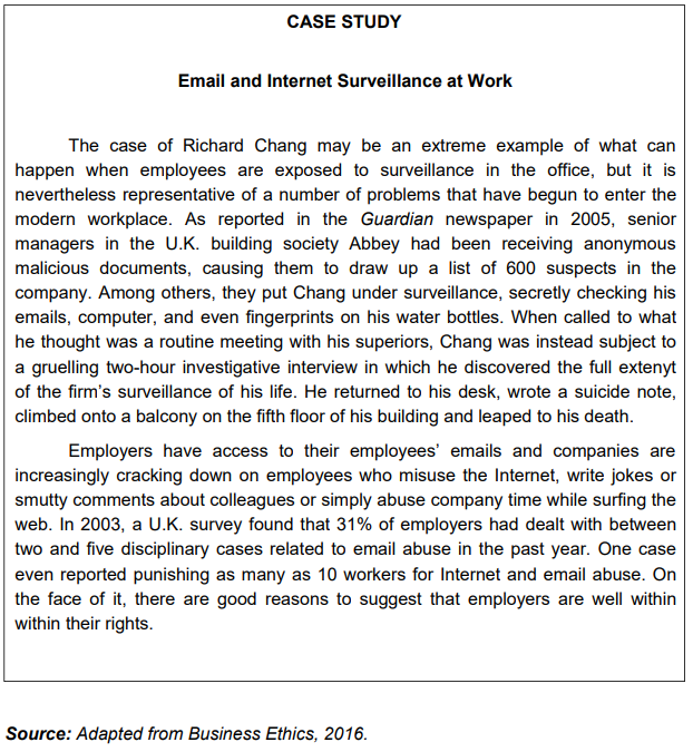 CASE STUDY Email and Internet Surveillance at Work | Chegg.com