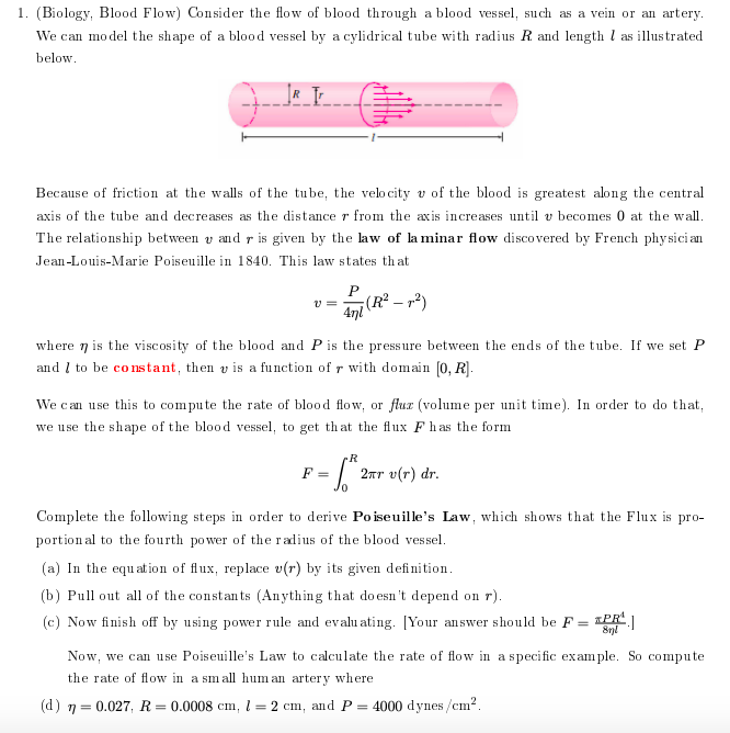 Solved 1. (Biology, Blood Flow) Consider the flow of blood | Chegg.com