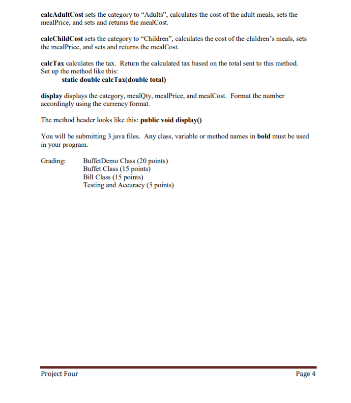 Solved Project 4 Welcome to our BUFFET Write a program for a | Chegg.com