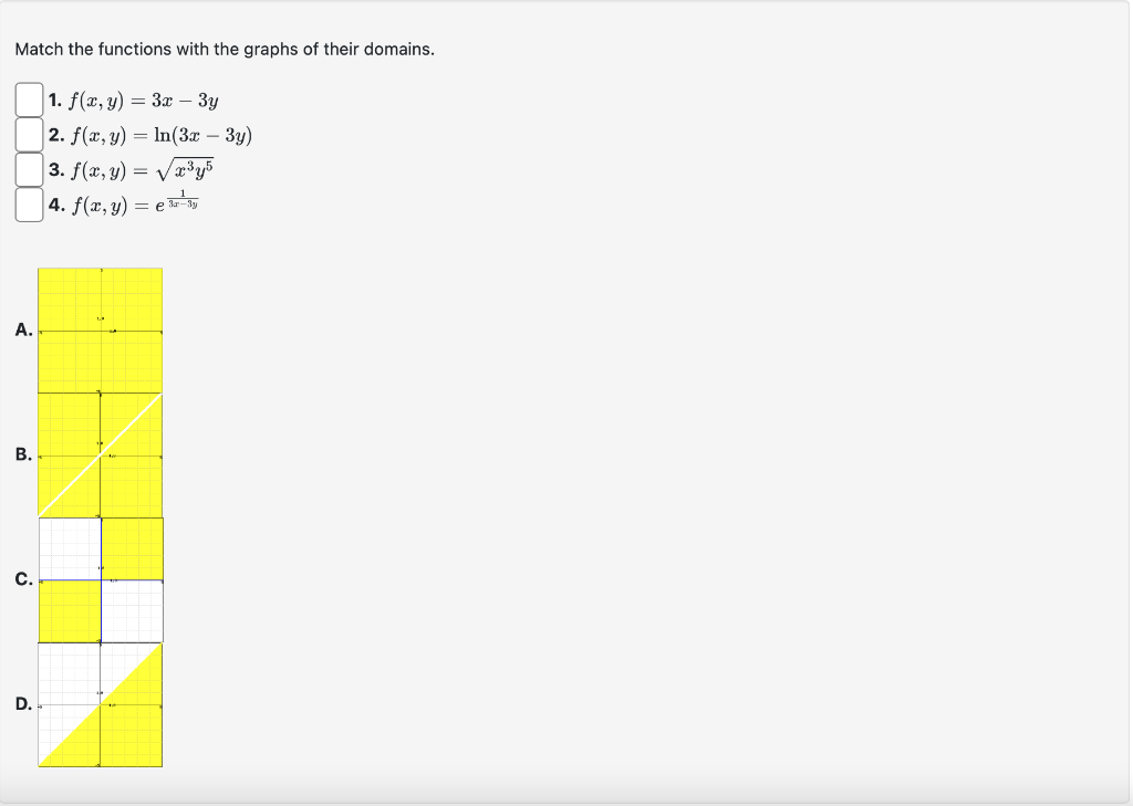 Solved Match the functions with the graphs of their domains. | Chegg.com